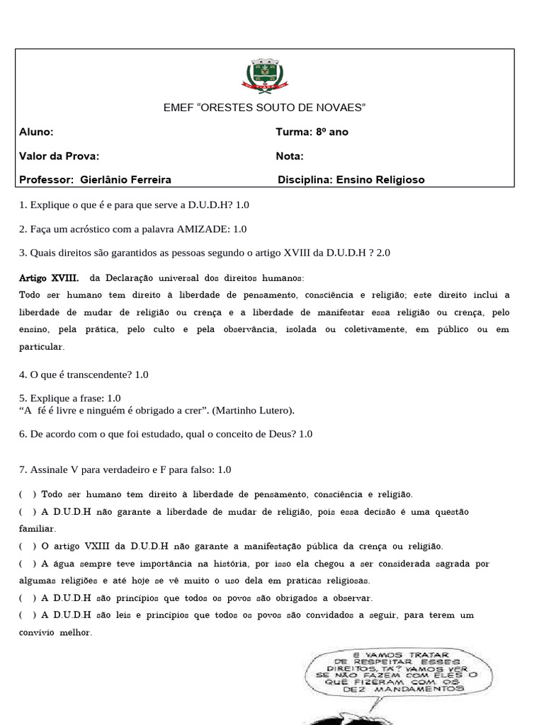 Avaliação Do 8 Orestes | PDF