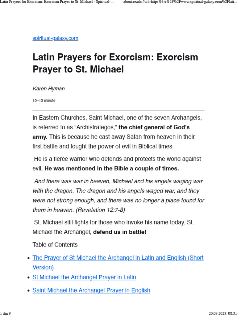 Latin Prayers For Exorcism Exorcism Prayer To St. Michael | PDF ...