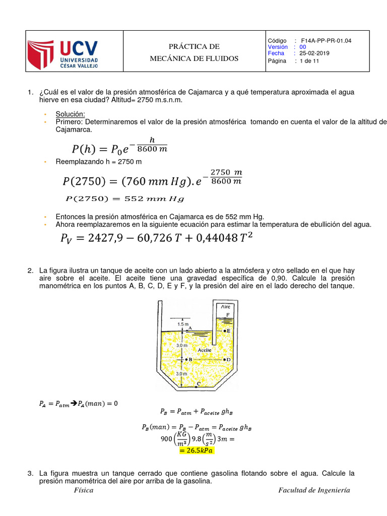 S13. Práctica de Mecánica de Fluidos (2 | PDF | Pascal (Unidad) | Presión