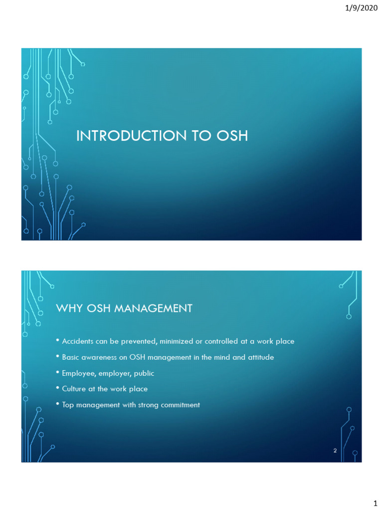 1.0 Introduction To Osh | PDF | Safety | Occupational Safety And Health