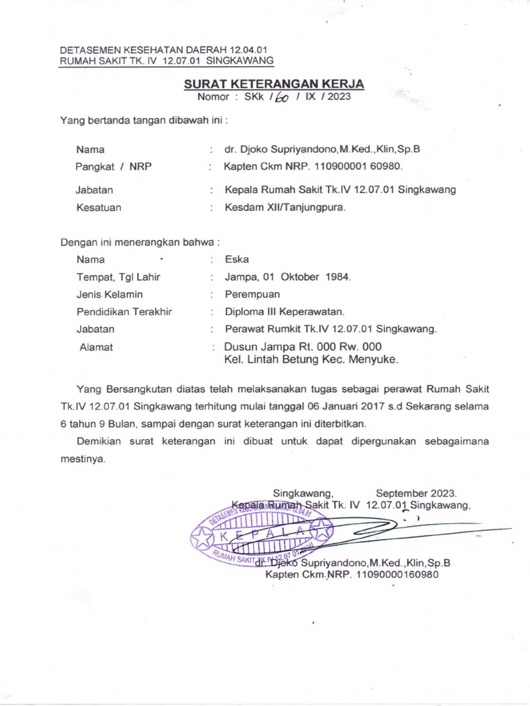 Surat Kerja Eska | PDF