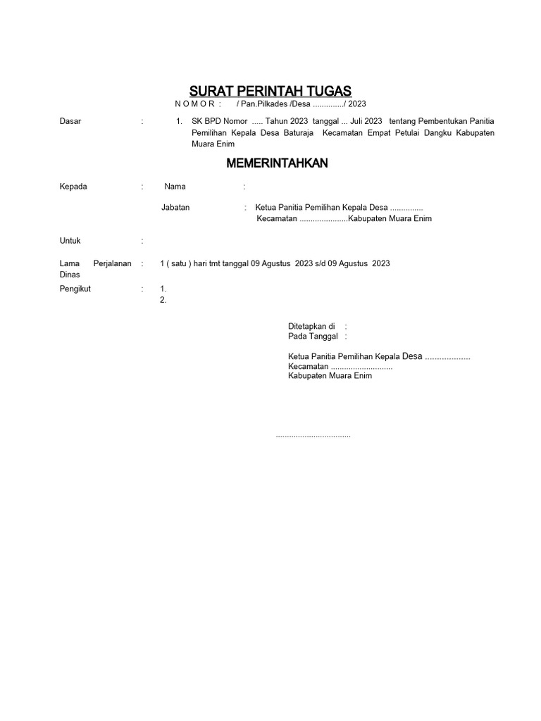 Contoh SPT Dan SPPD Pilkades 2023 | PDF