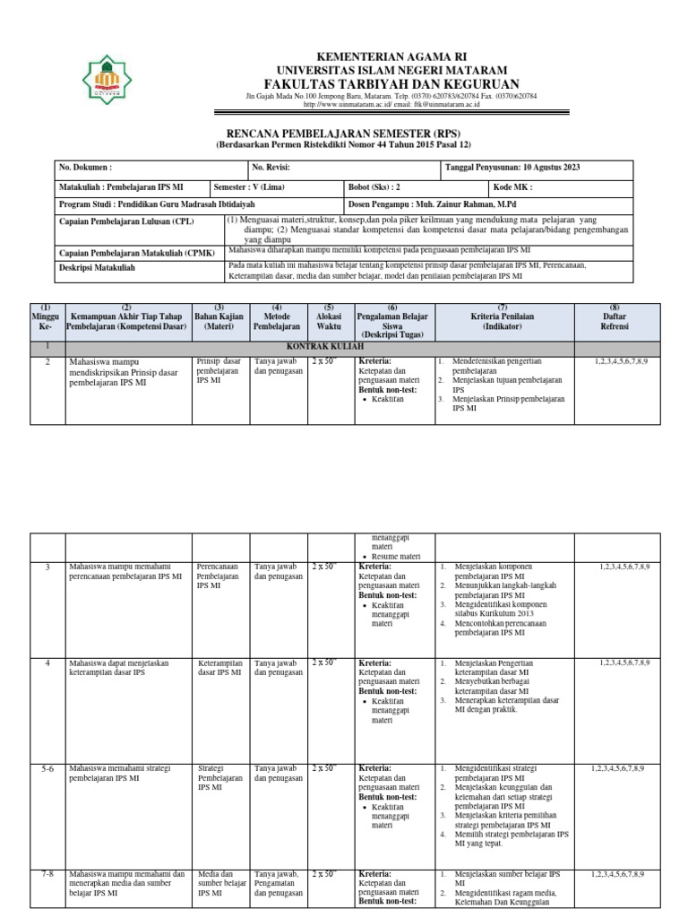 2023 Pembelajaran IPS RPS | PDF