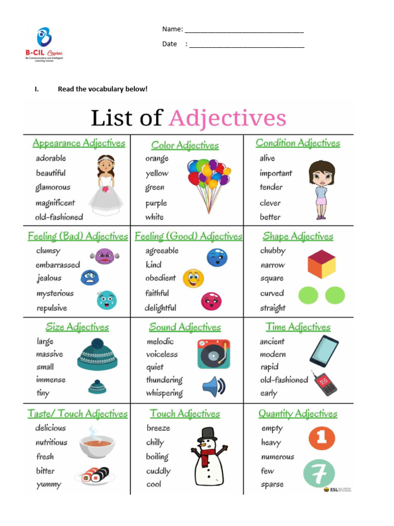 Describing Objects with Adjectives | PDF | Language Arts & Discipline