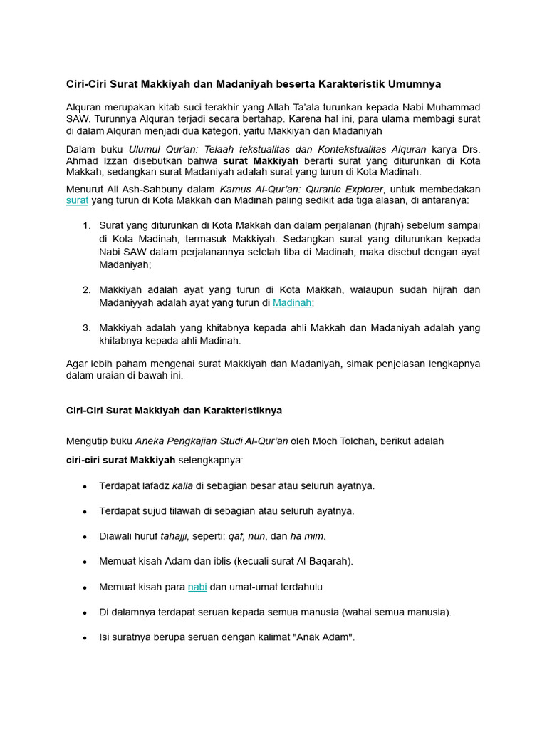 Ciri2 Surat Makkiyah Dan Madaniyah | PDF