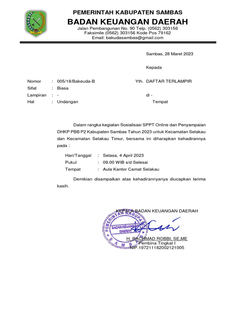 Undangan Selakau Dan Selakau Timur (Camat Dan Kades) | PDF