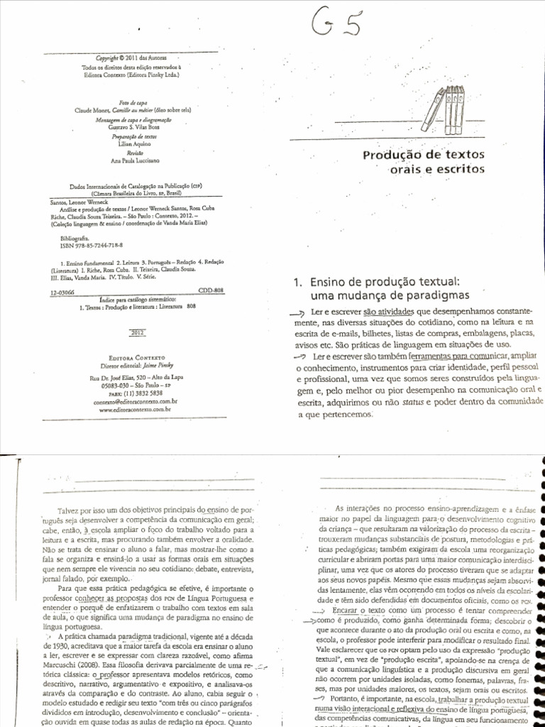 Texto "Produção de Textos Orais e Escritos" (SANTOS RICHE TEIXEIRA ...