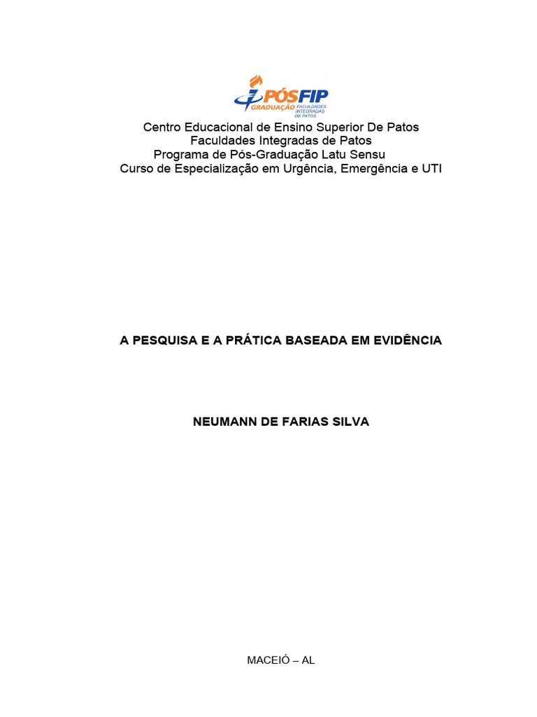 Relatório - Pesquisa e Prática Baseada em Evidências - Neumann Farias ... Relatório - Pesquisa e Prática Baseada em Evidências - Neumann Farias ...
