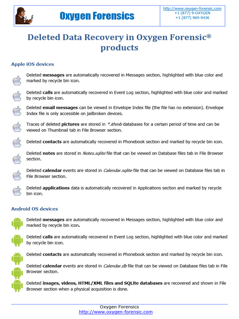 Oxygen Forensic Detective Deleted Data Recovery | PDF