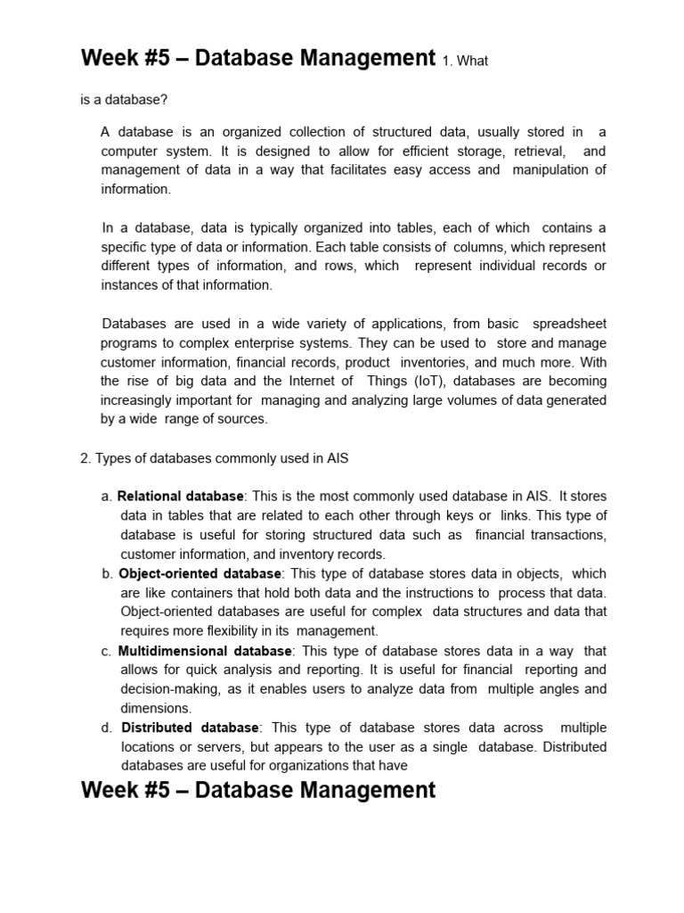 Week #5 - Database Management | Download Free PDF | Databases | Relational Database