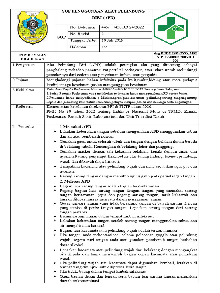 Sop Penggunaan APD | PDF