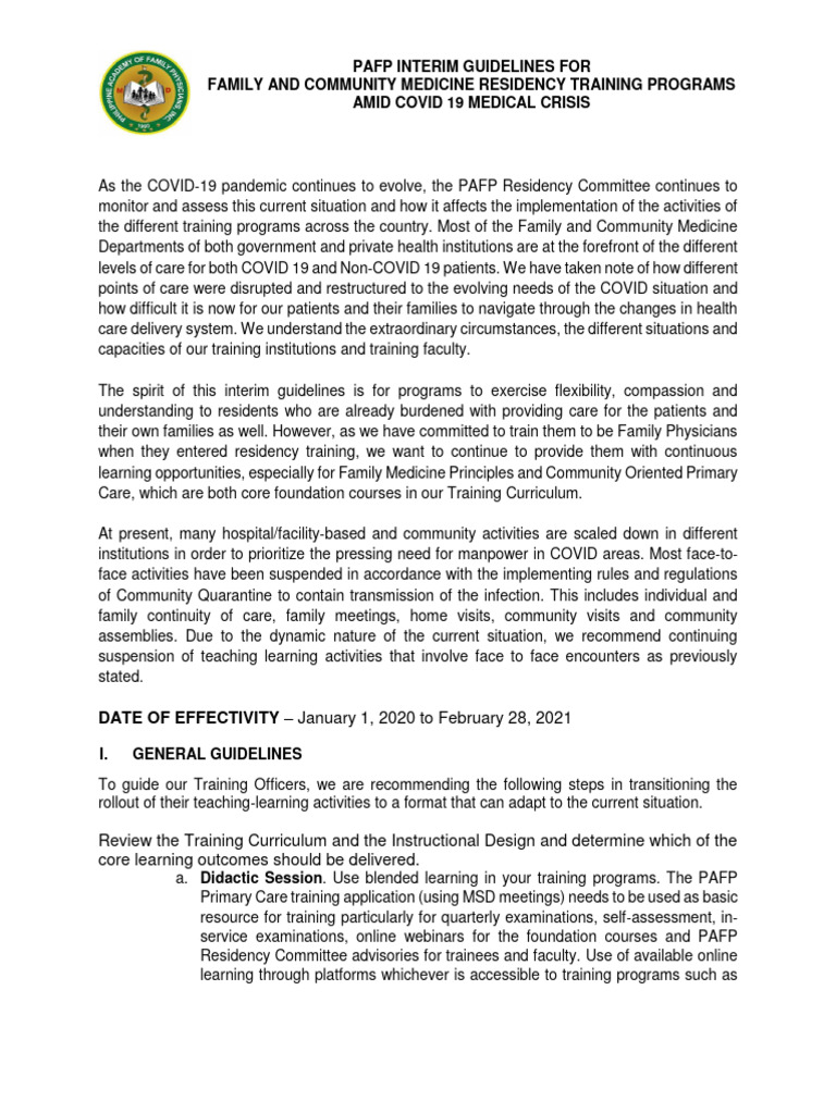 Pafp Interim Guidelines For FCMRTP | PDF | Residency (Medicine) | Medicine