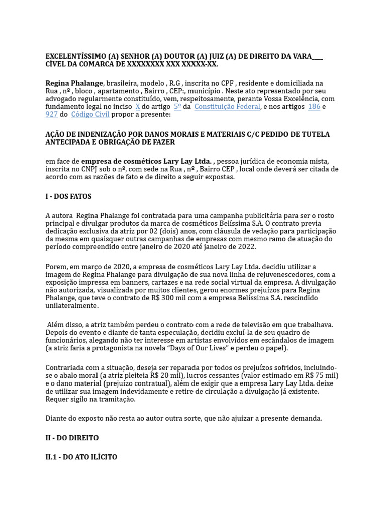 Modelo Peticao Inicial Danos Morais e Materiais | PDF | Injunção ... Modelo Peticao Inicial Danos Morais e Materiais | PDF | Injunção ...