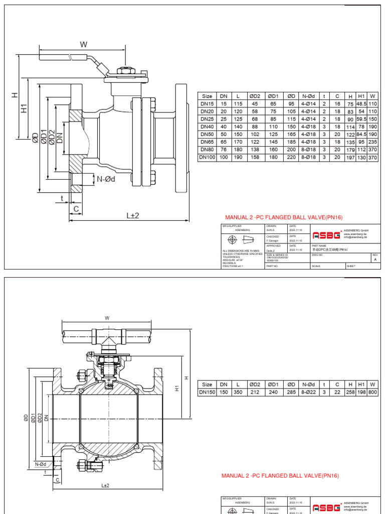 ASBG VALVES DIMENSION TABLE-manual Valve and On-Off | PDF