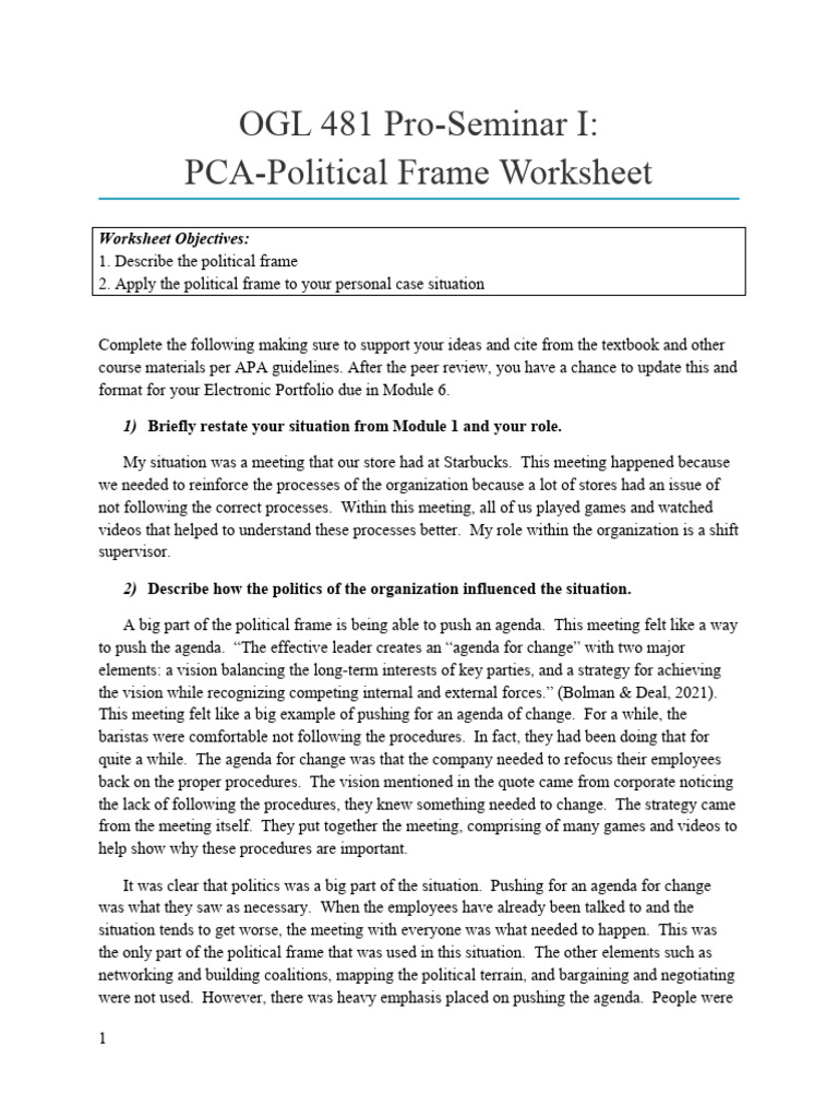 4 Political Frame Worksheet | PDF | Starbucks | Cognition