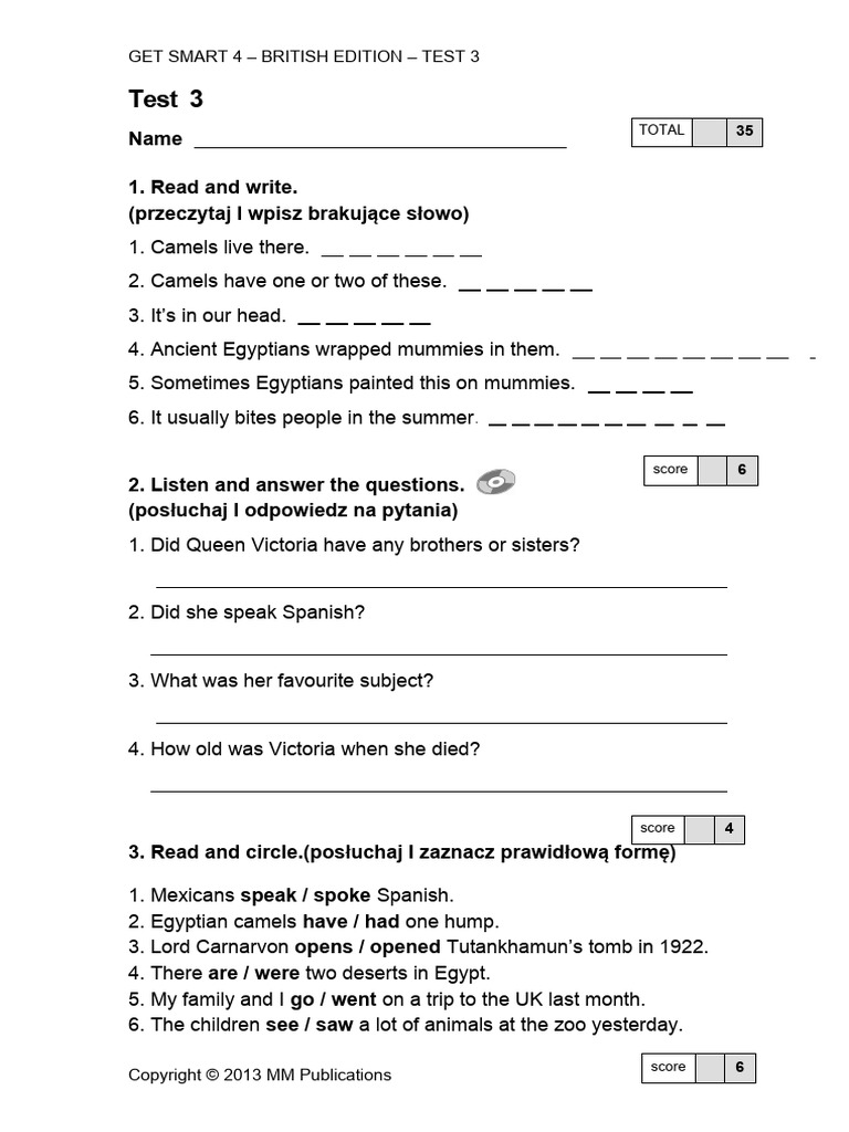 Get Smart 4 British Edition - Test 3 | PDF | Ancient Egypt | Mummy