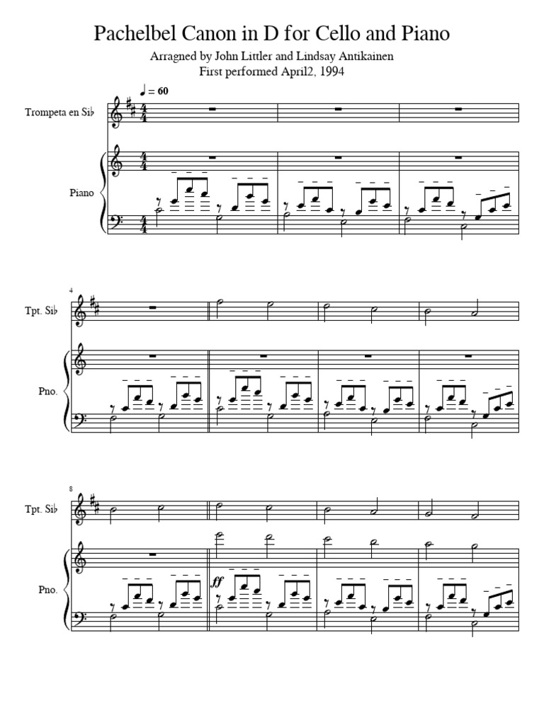 Pachelbel Canon in D For Cello and Piano | PDF | Pachelbel's Canon ...