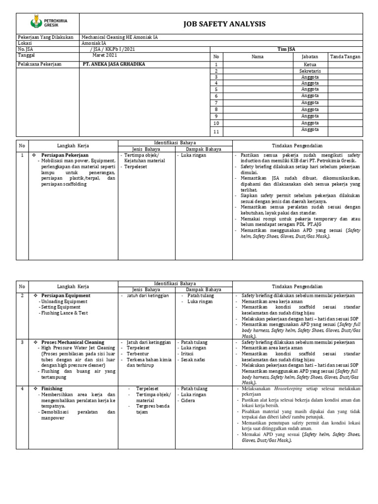 Jsa Mechanical Cleaning 1a | PDF
