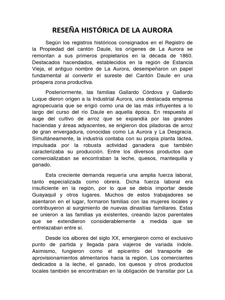 Reseña Histórica de La Parroquia Aurora | PDF