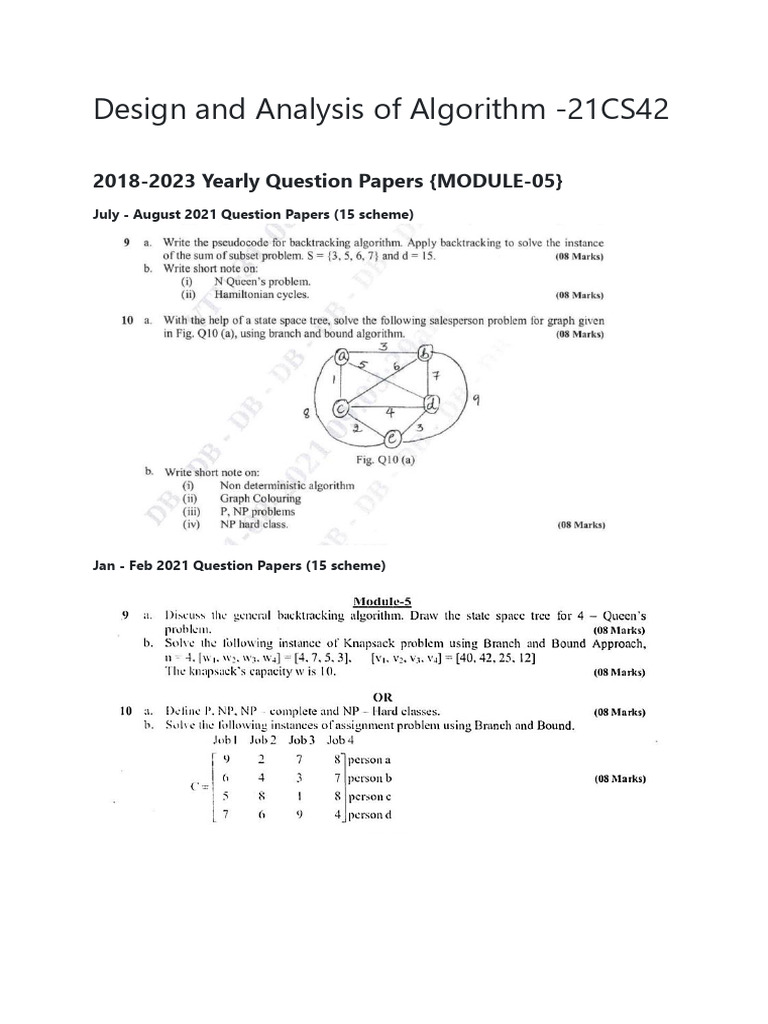 Algorithm Design Exam Papers 2018-23 | PDF