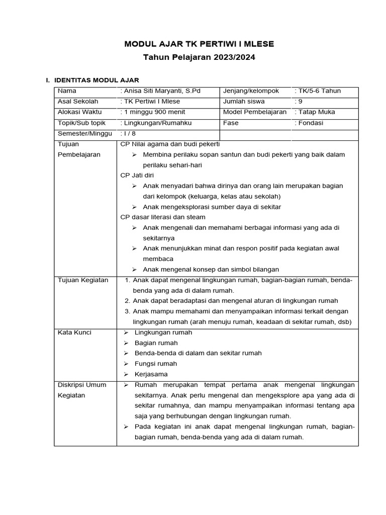 Modul Ajar TK | PDF