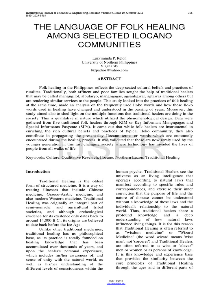 The Language of Folk Healing Among Selected Ilocano Communities | PDF ...