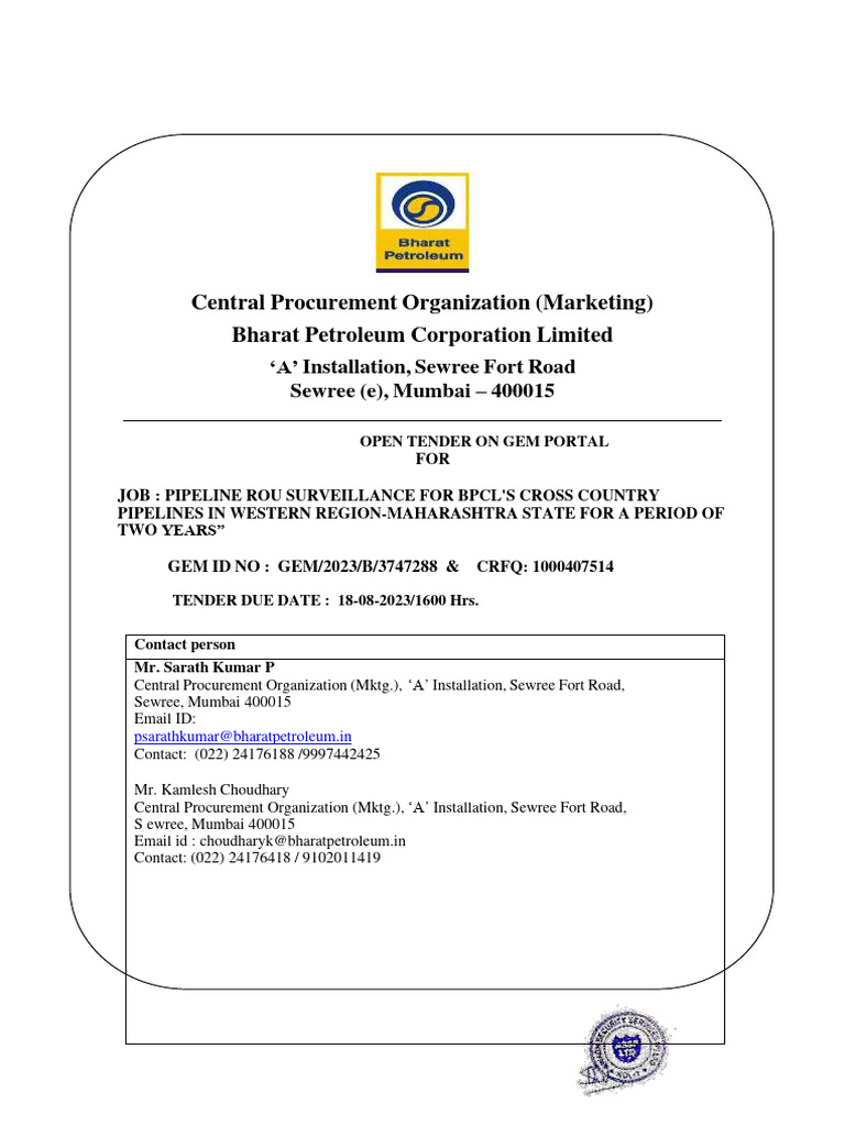 Central Procurement Organization (Marketing) Bharat Petroleum ...