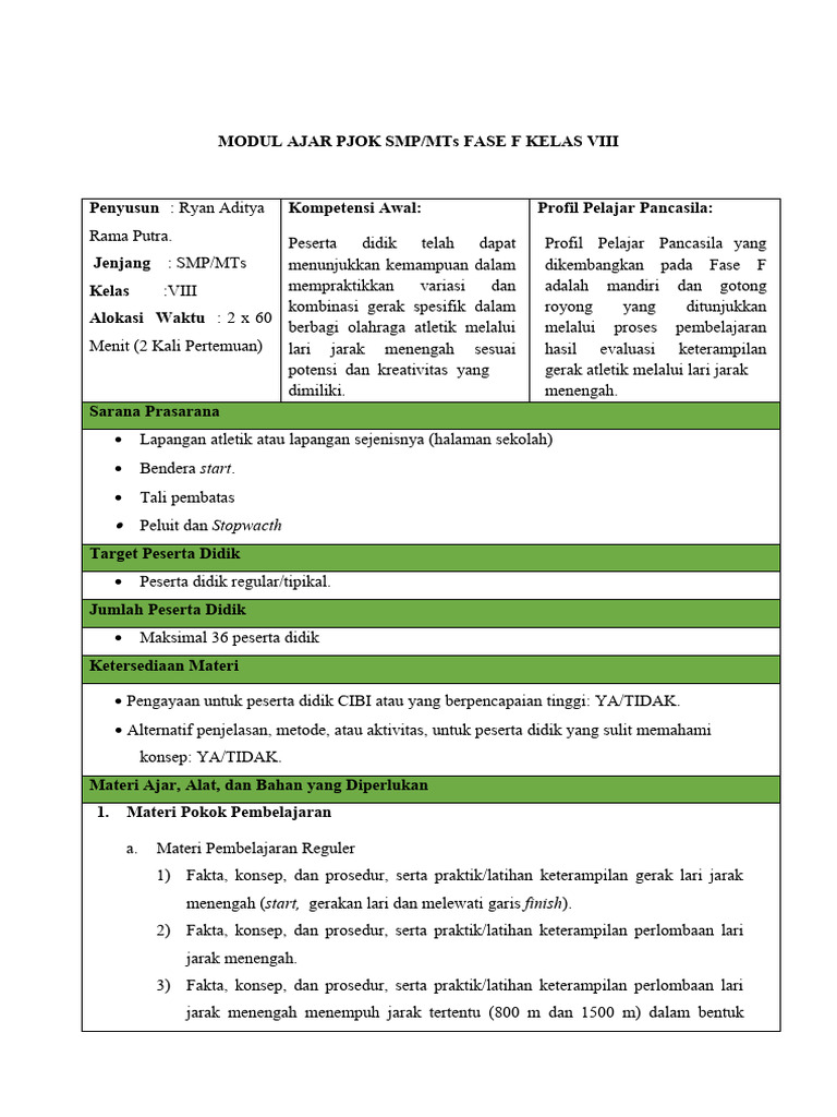 Modul Lari Jarak Menengah Ryan Aditya RP | PDF