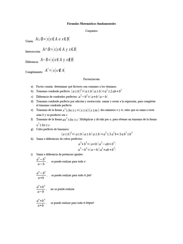 Fórmulas Matemáticas Fundamentales | PDF | Sistema de coordenadas ...