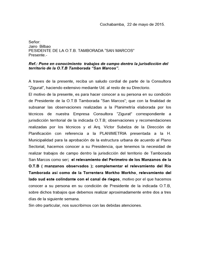 Carta O.T.B San Marcos | PDF