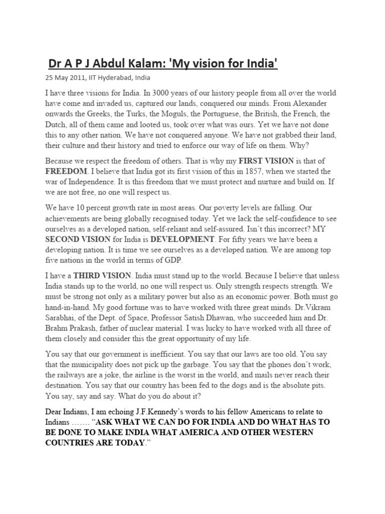 Declamation - APJ Abdul Kalam Speech by Agastya | PDF | Economies