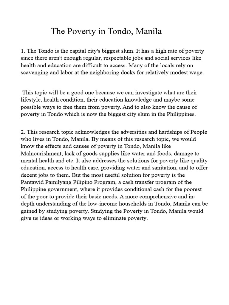 The Poverty in Tondo J Maynila | PDF | Social Science