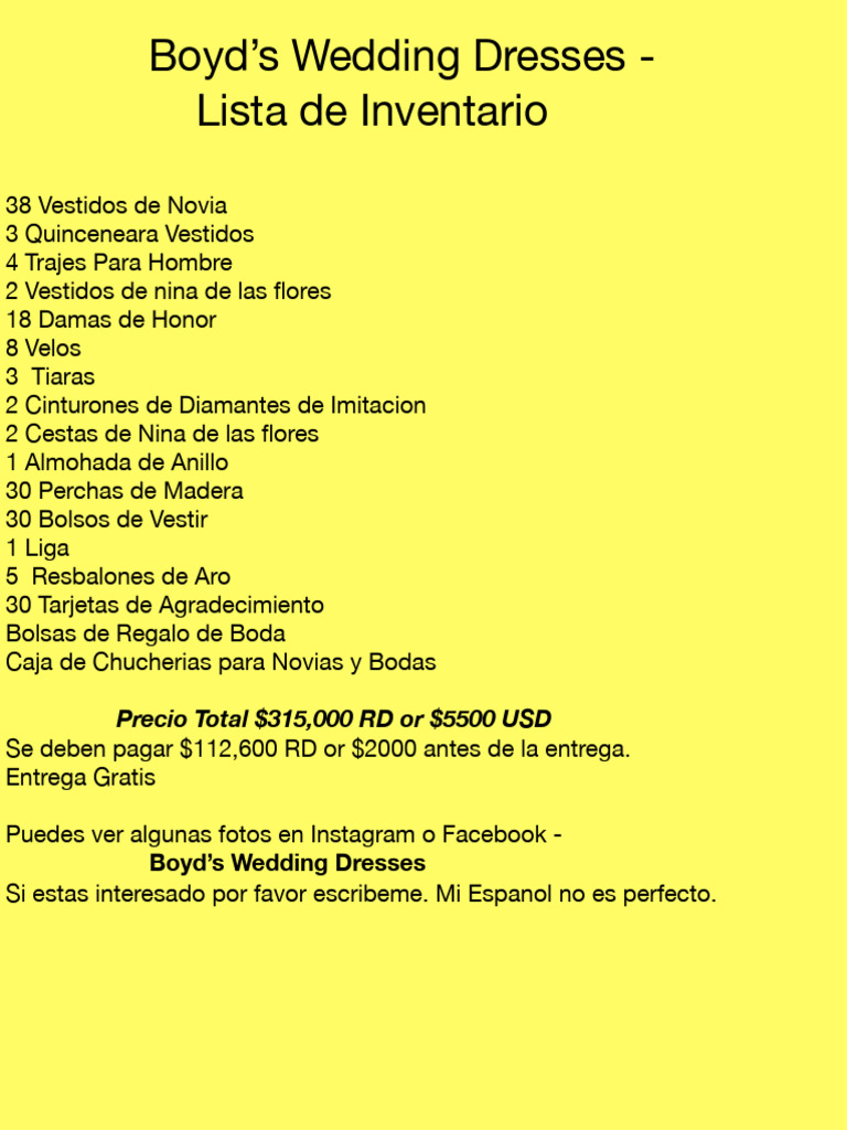 Boyd's Wedding Dresses Inventory List | PDF