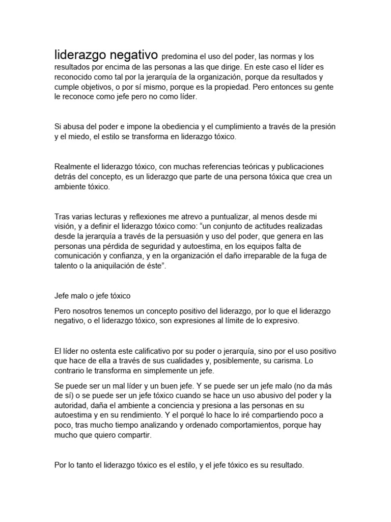Liderazgo Negativo Predomina El Uso Del Poder | PDF