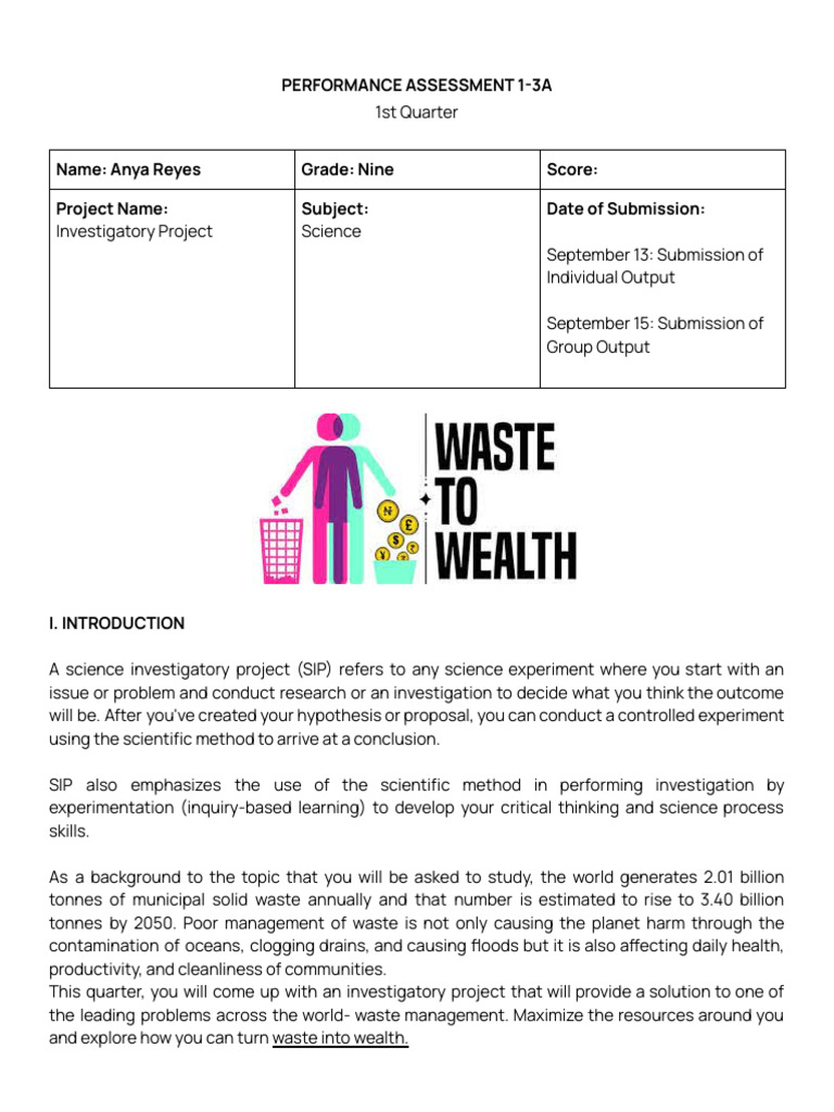 Anya Reyes Performance Assessment 1-3 Science | PDF | Science ...