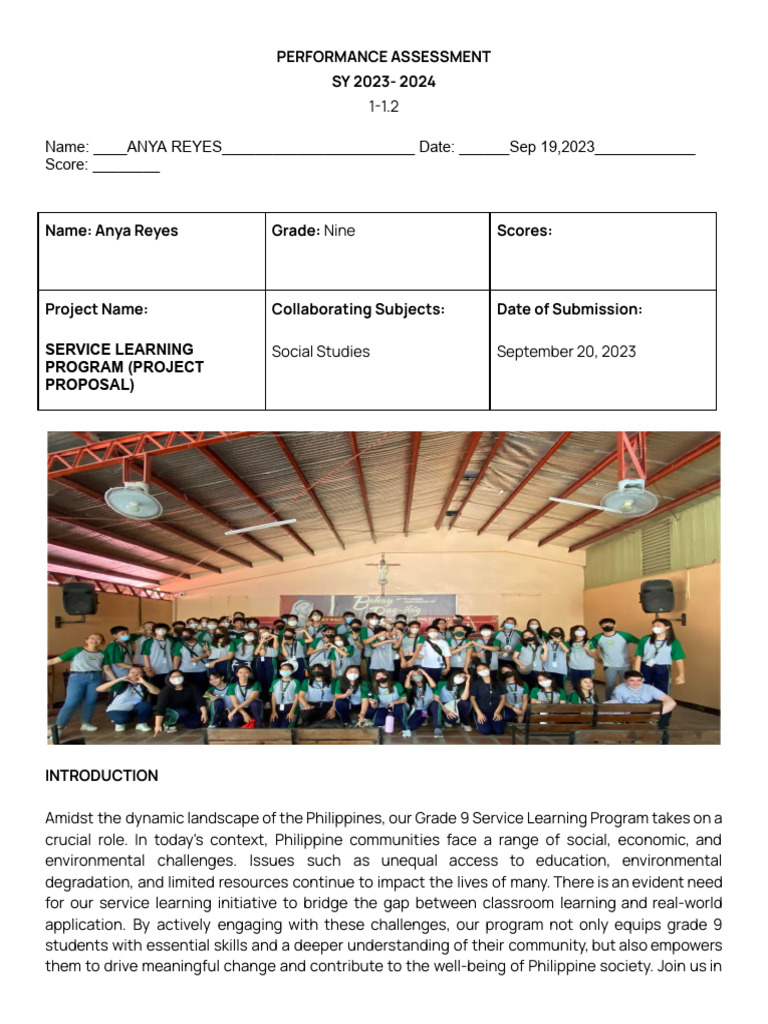 anya service learning proposal | PDF | Sustainability | Service Learning