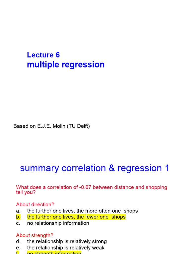 Lecture Slides 6 - Multiple Regression (Automatisch Opgeslagen) | PDF | Linear Regression ...