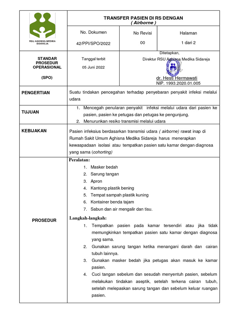 SPO Transfer Pasien Airborne | PDF