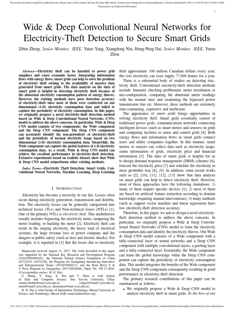 Wide & Deep Convolutional Neural Networks For Electricity-Theft Detection To Secure Smart Grids ...