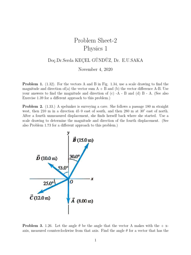 Physics1 ProblemSheet 2 | PDF | Euclidean Vector | Angle
