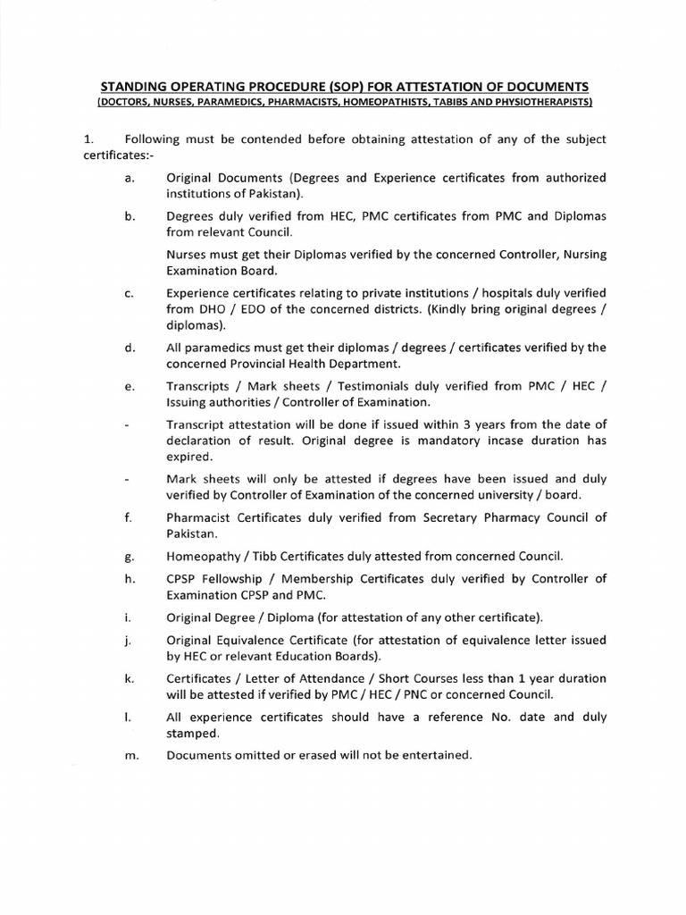 Standing Operating Procedure (Sop) For Attestation of Documents | PDF ...