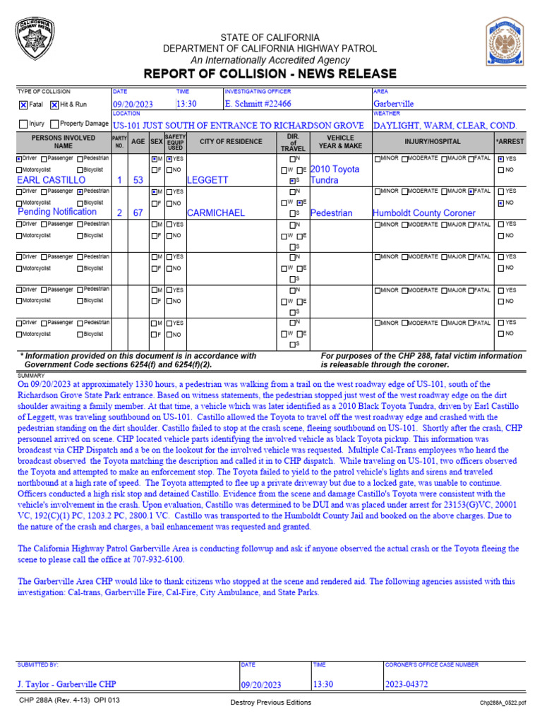 Vehicle Vs Pedestrian Fatality On 09-20-23 | PDF | California Highway ...