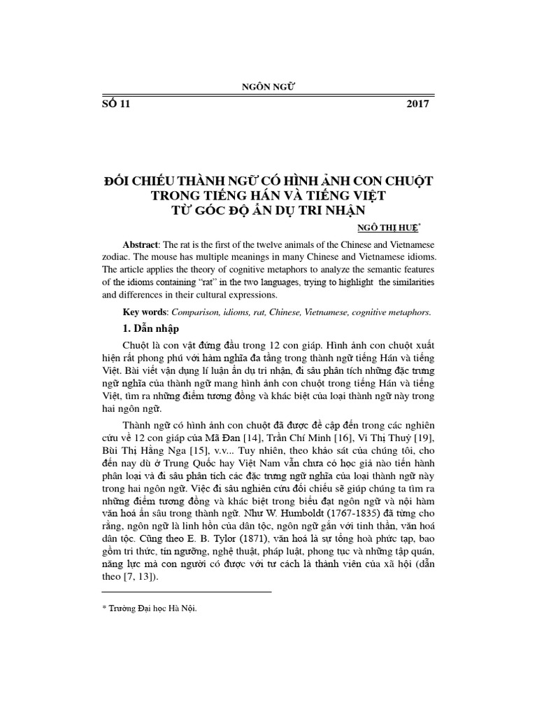 Ngo Hue. Doi Chieu Thanh Ngu Mang Hinh Anh Con Chuot | PDF