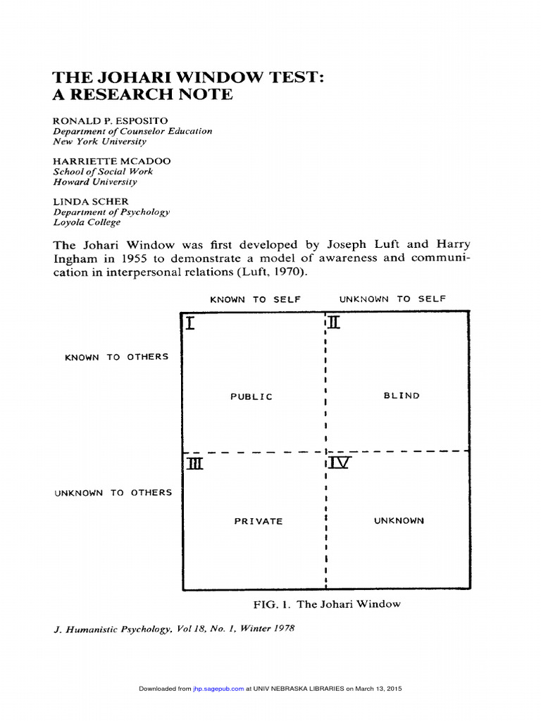 Johari Window Test: Research Note: THE A | Download Free PDF ...
