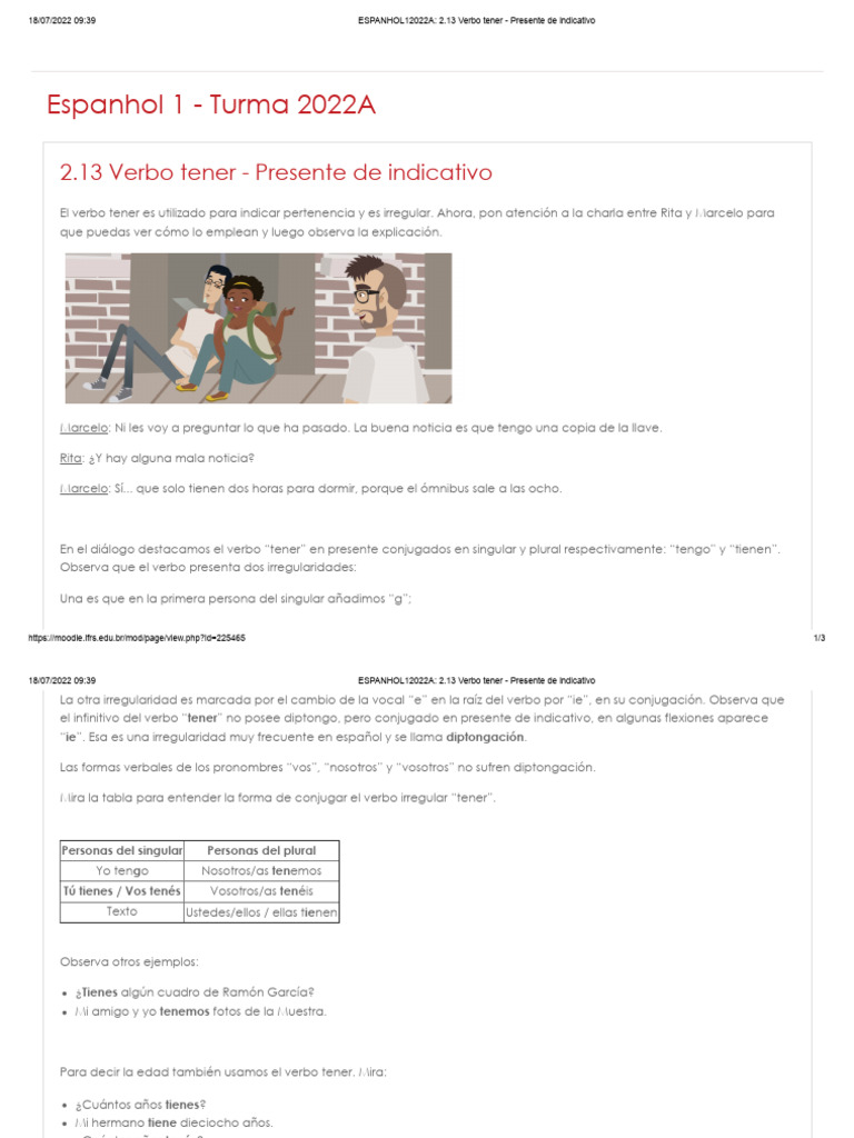 ESPANHOL12022A - 2.13 Verbo Tener - Presente de Indicativo | PDF ...