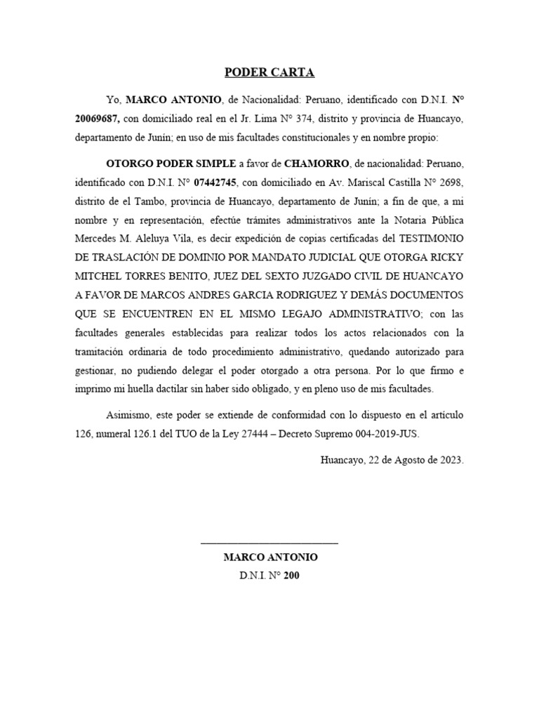 Modelo de Carta Poder | PDF