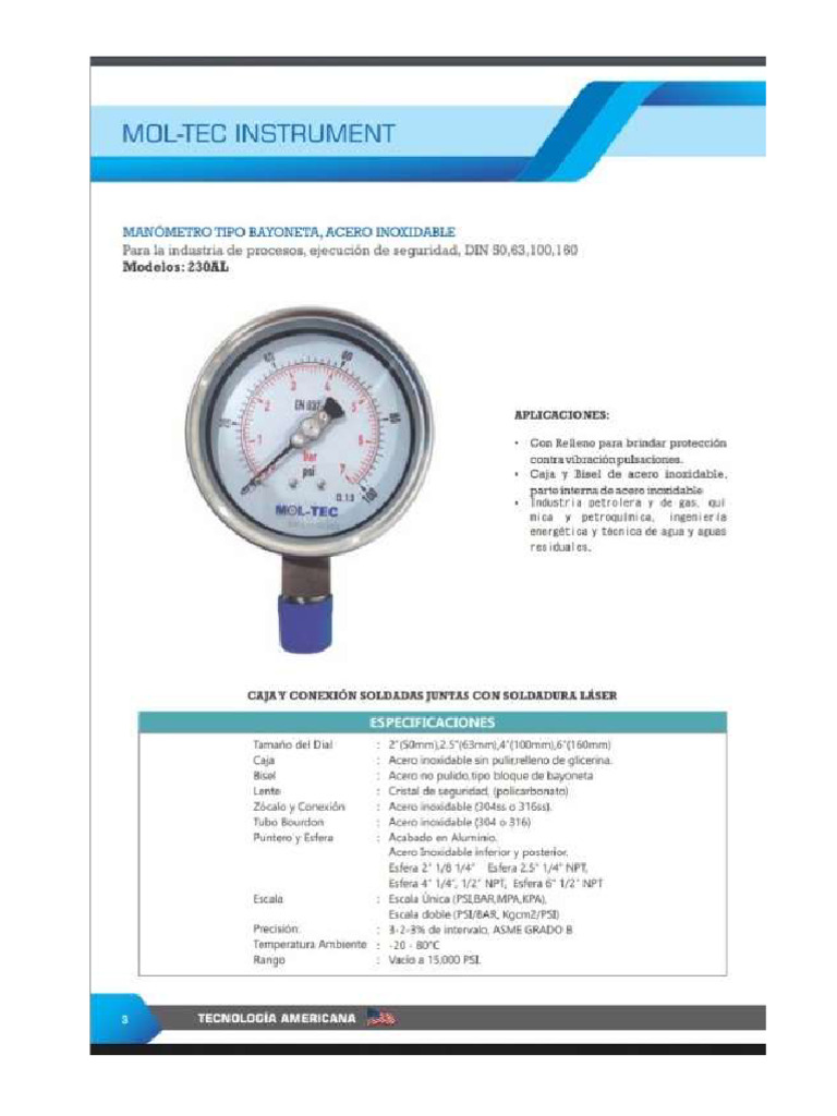 FICHA TÉCNICA Manómetro | PDF