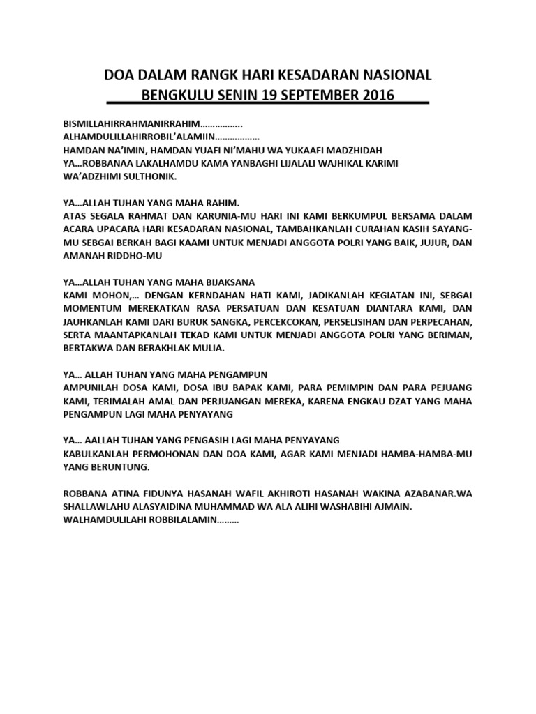 Doa Dalam Rangk Hari Kesadaran Nasional | PDF | Cooking, Food & Wine ...