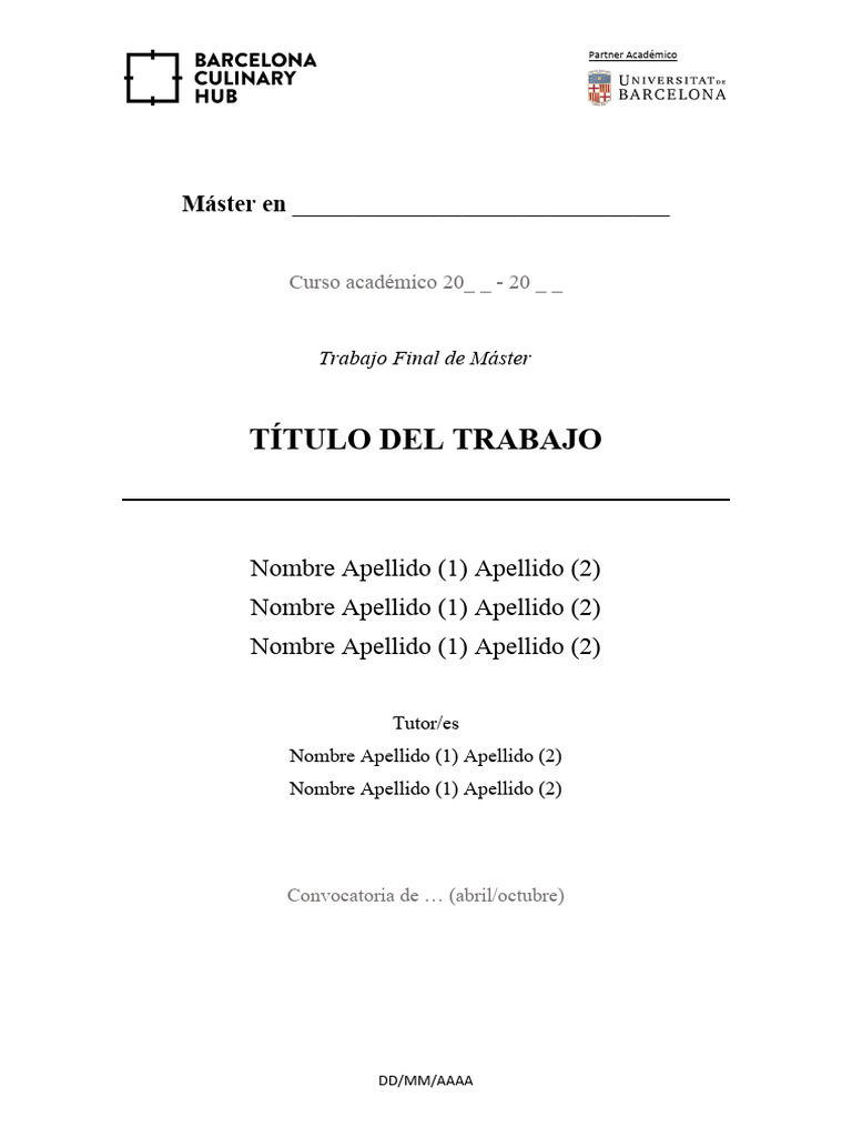 Plantilla Word - Portada Trabajo Final de Máster | PDF