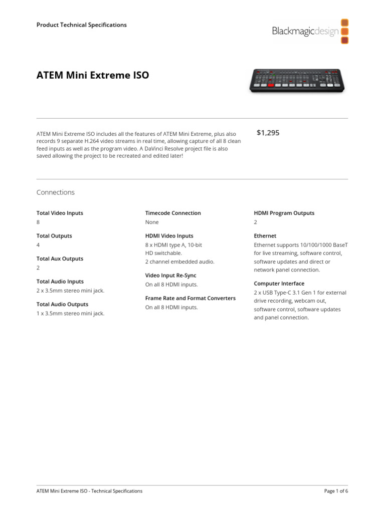 Atem Mini Extreme Iso Techspecs | PDF | Hdmi | Video